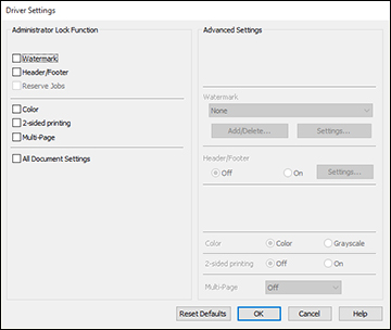 Locking Printer Settings - PCL Driver - Windows