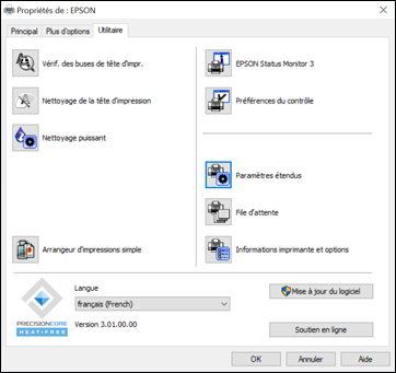 Sélection des paramètres étendus - Windows