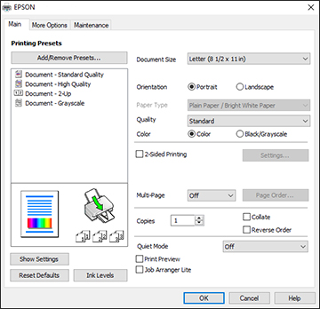Selecting Default Print Settings - Windows