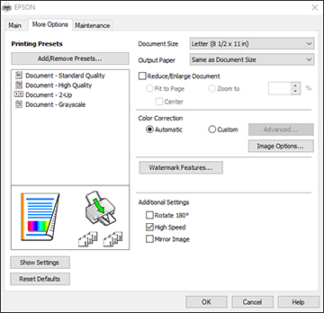 Selecting Additional Layout and Print Options - Windows