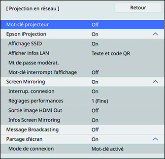 Sélection des paramètres du réseau câblé