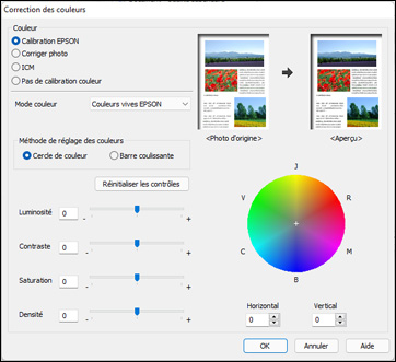 Options de correction des couleurs personnalisées - Windows