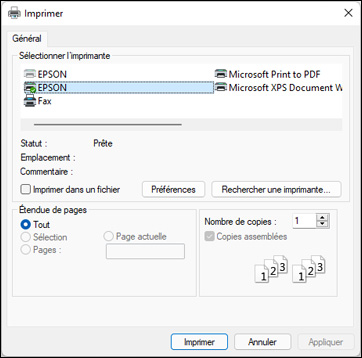 Impression de documents - Windows