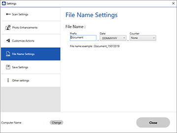 Changing the File Name Settings