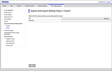 Importing Settings Using Web Config