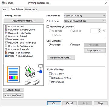Selecting Additional Layout and Print Options - Windows