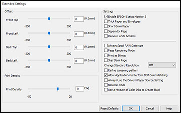 Selecting Extended Settings - Windows