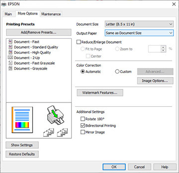 Selecting Additional Layout and Print Options - Windows