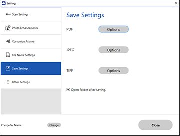 Changing the Save Settings