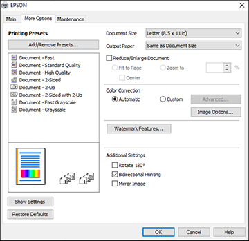 Selecting Additional Layout and Print Options - Windows