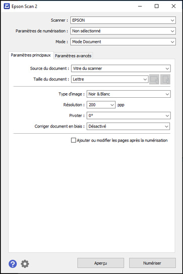 Lancement d'une numérisation à partir d'un programme de numérisation