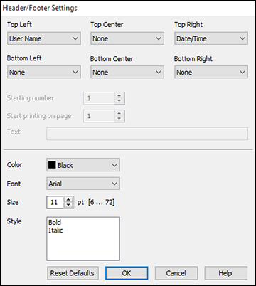 Header/Footer Settings - Windows