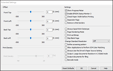 Selecting Extended Settings - Windows