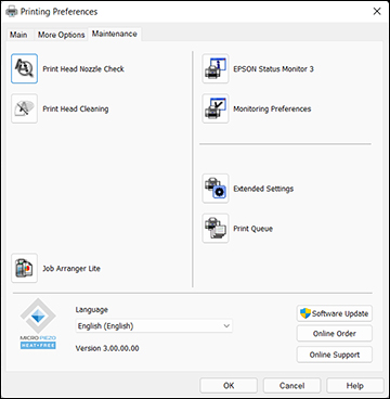 Changing the Language of the Printer Software Screens