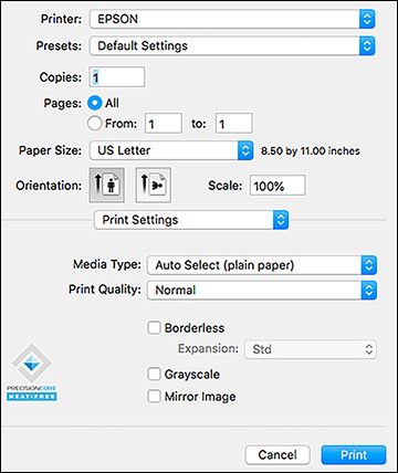 Selecting Basic Print Settings - Mac