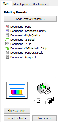 Selecting a Printing Preset - Windows