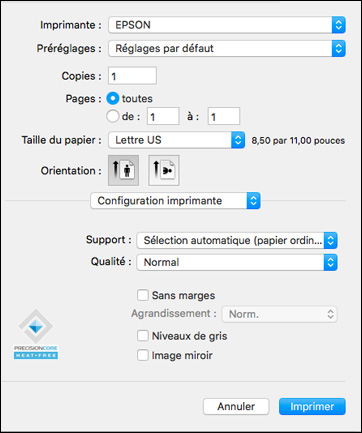 Sélection des paramètres d'impression de base - Mac