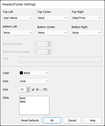 Header/Footer Settings - Windows
