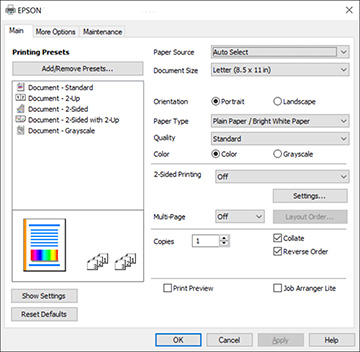 Selecting Basic Print Settings - PCL Driver - Windows