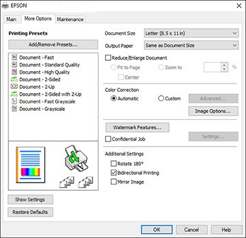 Selecting Additional Layout and Print Options - Windows