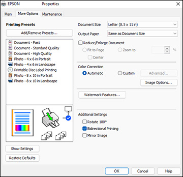 Selecting Additional Layout and Print Options - Windows