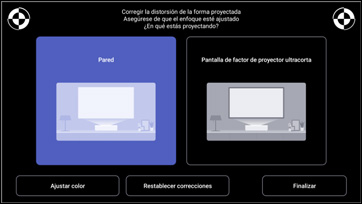 Ajuste del color de la imagen al proyectar en una pared