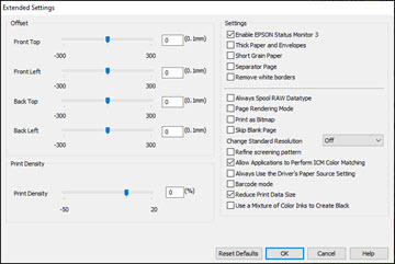 Selecting Extended Settings - Windows