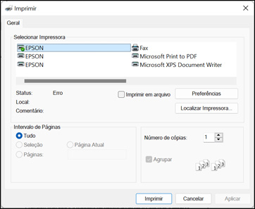 Impressão do seu documento ou foto - Windows