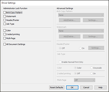 Locking Printer Settings - Windows