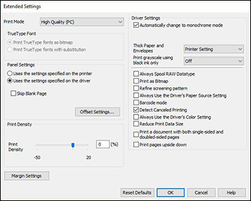 Selecting Extended Settings - Windows
