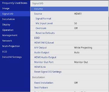 Input Signal Settings - Signal I/O Menu