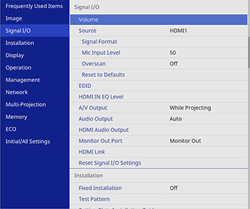 Input Signal Settings - Signal I/O Menu