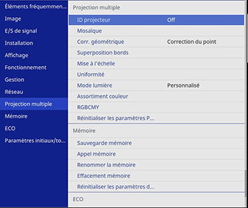 Paramètres de fonctionnement de plusieurs projecteurs - Menu Projection multiple (EB-770F/EB-775F)
