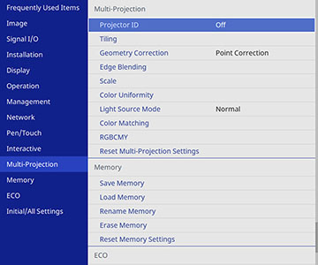 Multiple Projector Operation Settings - Multi-Projection Menu (EB-770Fi)
