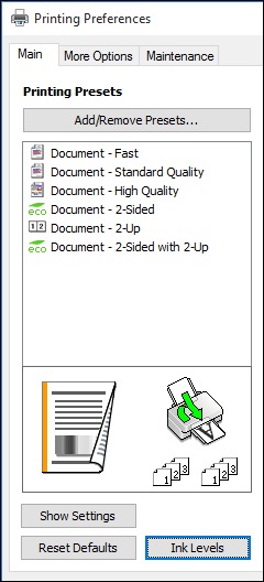 Selecting a Printing Preset - Windows