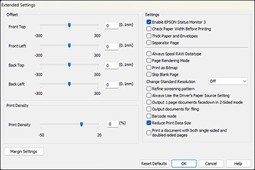 Selecting Extended Settings - Windows