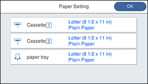 Selecting the Paper Settings for Each Source - Control Panel
