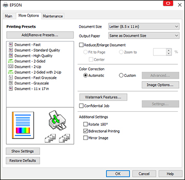 Selecting Additional Layout and Print Options - Windows