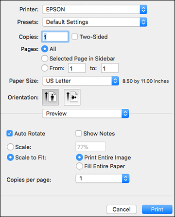 Selecting Basic Print Settings - PostScript Printer Software - Mac