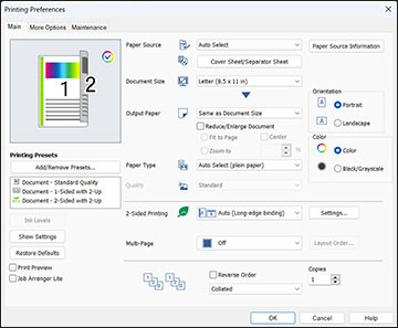 Selecting Default Print Settings - Windows