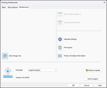 Changing the Language of the Printer Software Screens