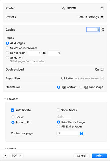 Selecting Basic Print Settings - PostScript Printer Software - Mac