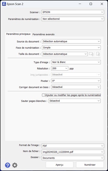 Lancement d'une numérisation à partir de l'icône Epson Scan 2