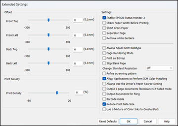 Selecting Extended Settings - Windows