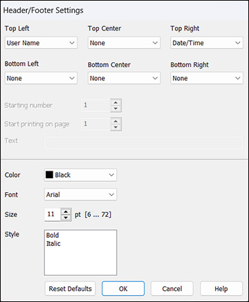 Header/Footer Settings - Windows