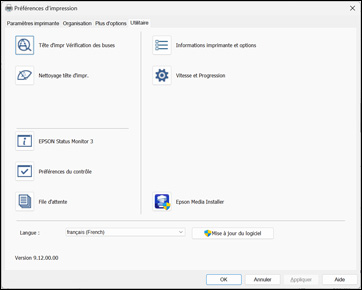 Modification de la langue d'affichage des écrans du logiciel d'impression