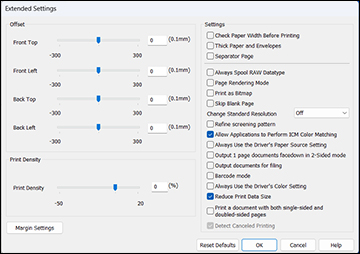 Selecting Extended Settings - Windows