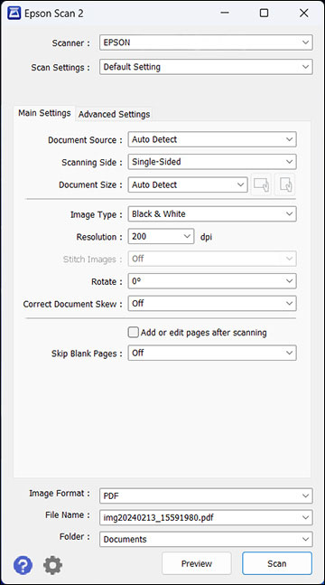 Scanning in Epson Scan 2