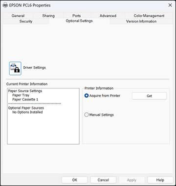 Synchronizing Printer Settings - PCL Driver - Windows