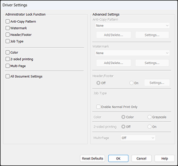 Locking Printer Settings - Windows